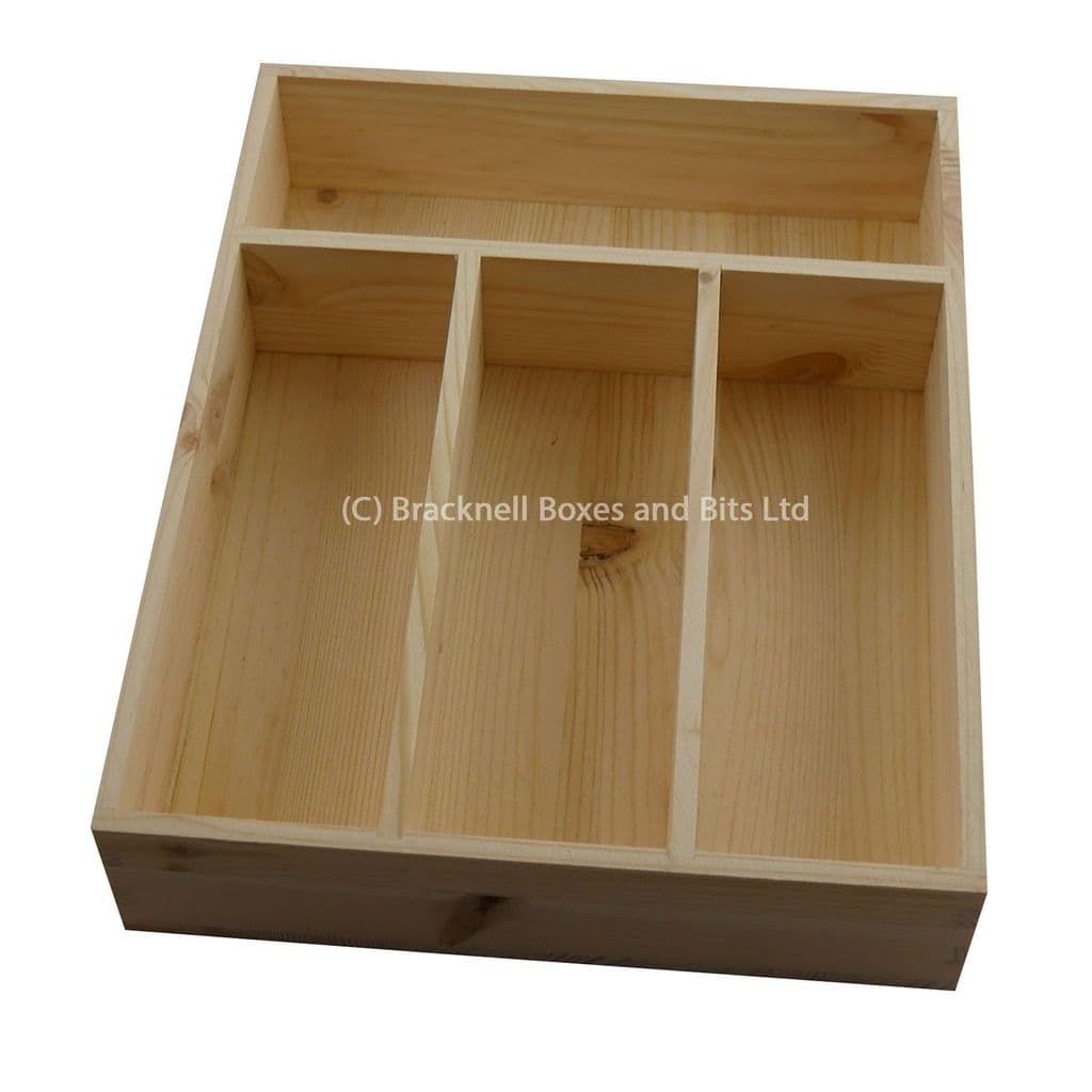 Pine Cutlery Tray / Drawer Tidy - 4 compartment Natural Pine Wood BPU102